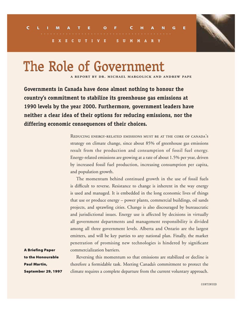 EXECUTIVE SUMMARY — The Role of Government: A Briefing Paper to the ...
