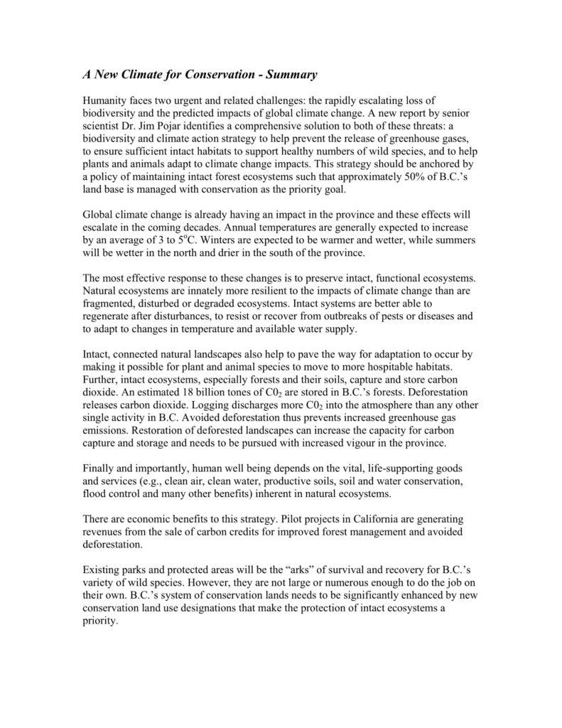 EXECUTIVE SUMMARY — A New Climate for Conservation: Nature, Carbon and ...