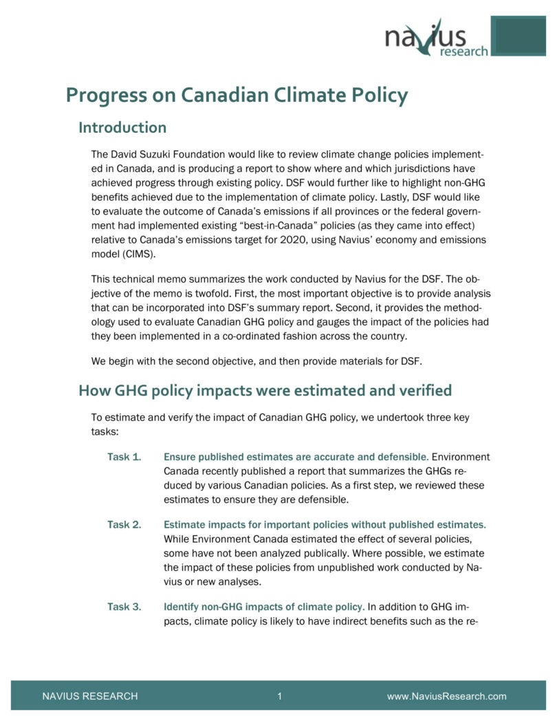 Progress on Canadian Climate Policy - David Suzuki Foundation