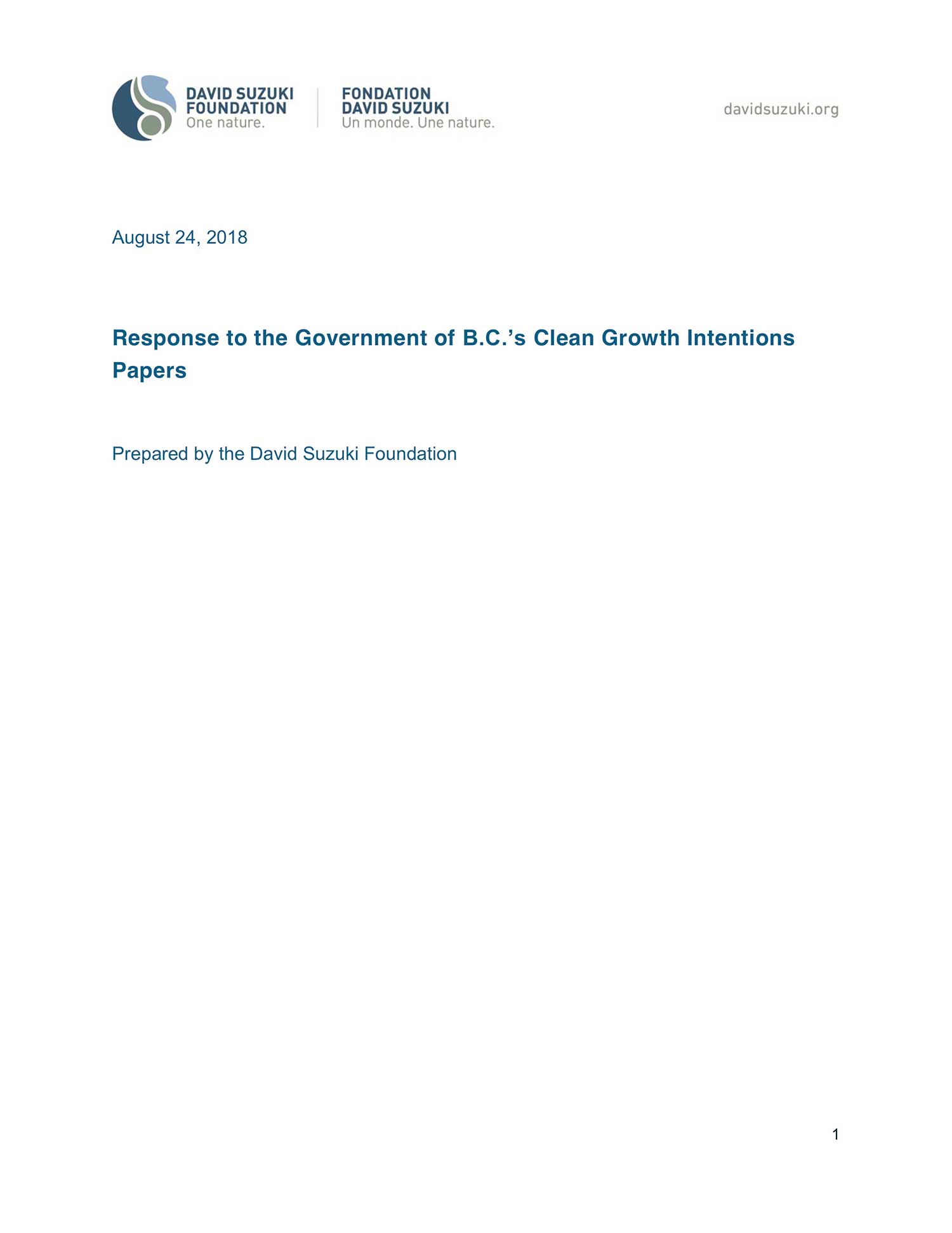Response to the Government of B.C.’s Clean Growth Intentions Papers ...