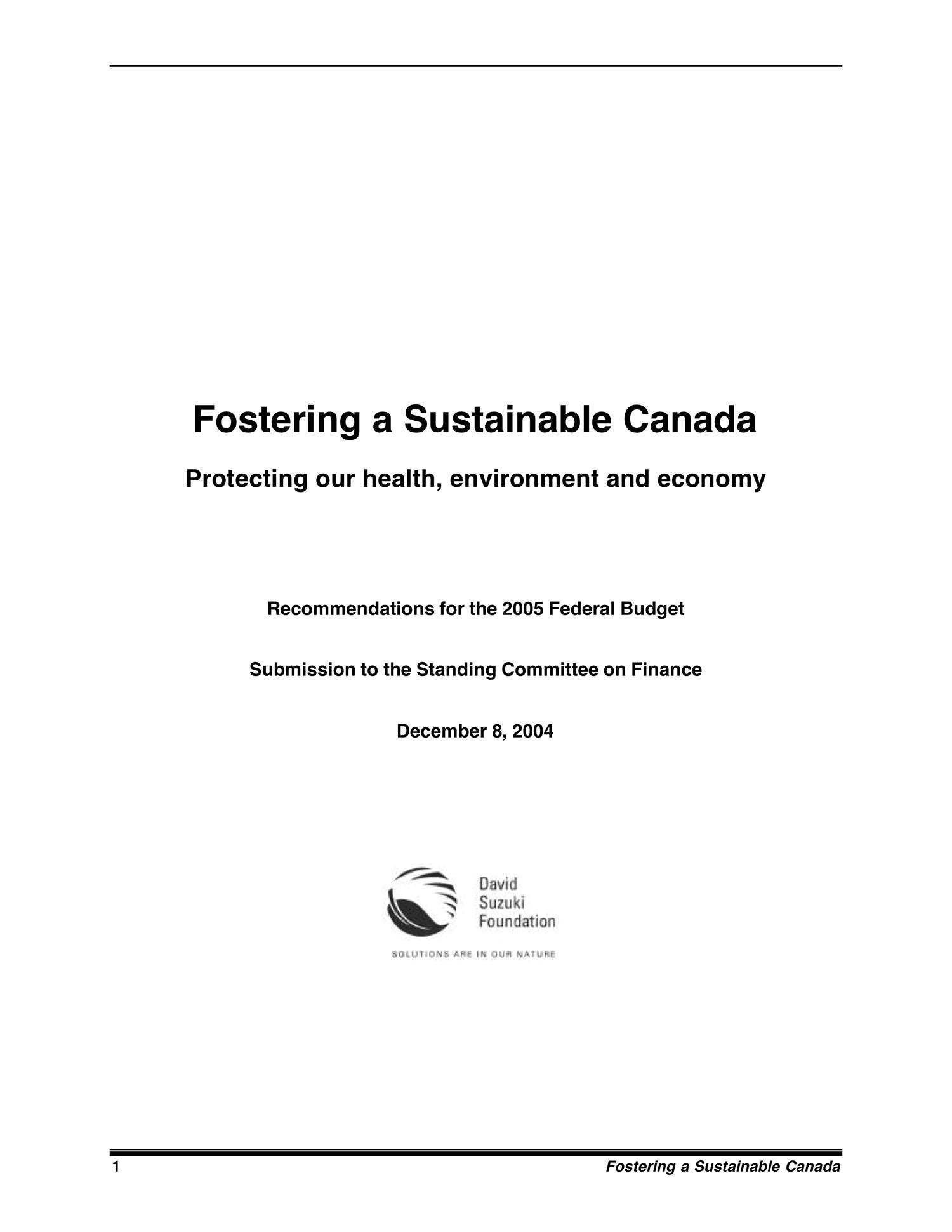 Fostering a Sustainable Canada: Protecting our Health, Environment and ...