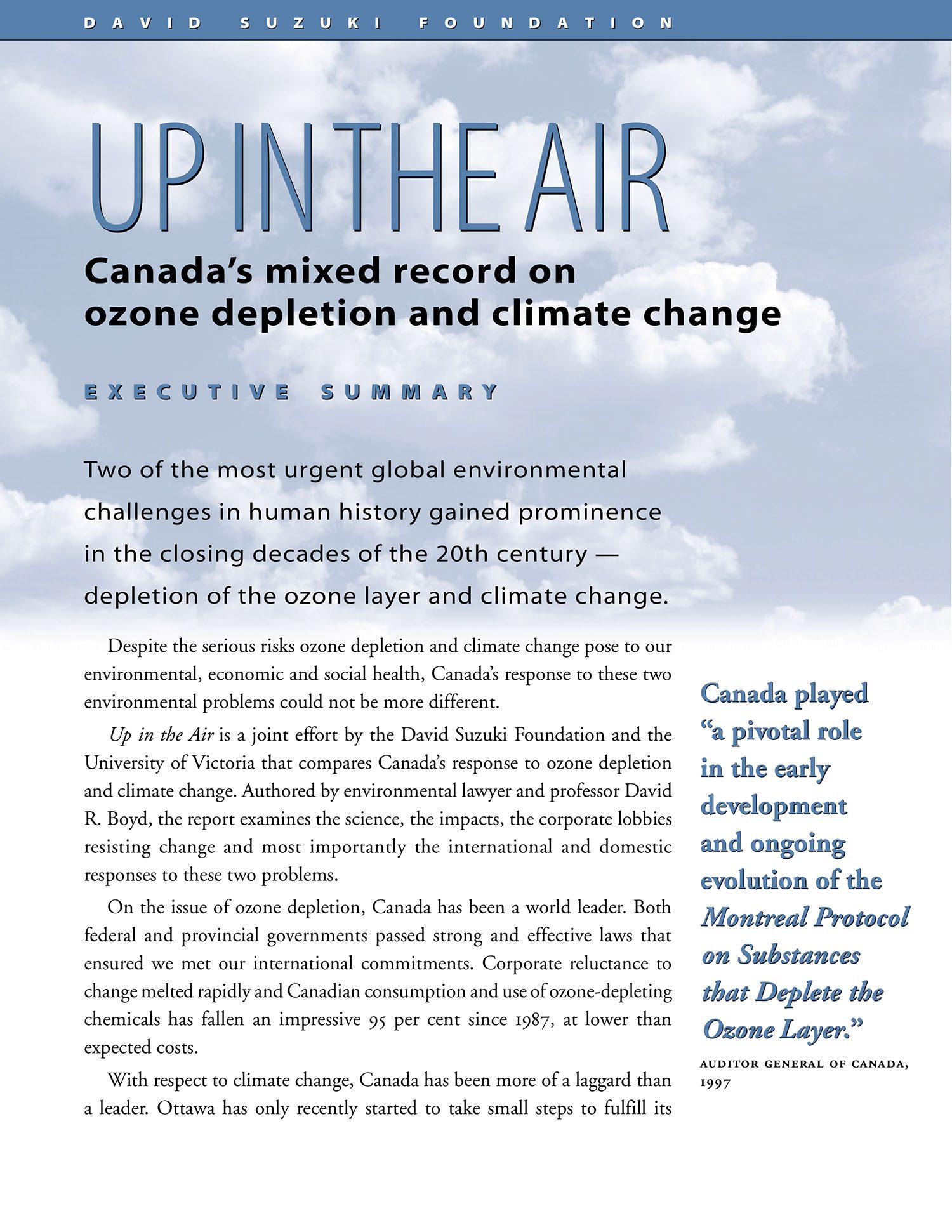 EXECUTIVE SUMMARY — Up in the Air: Canada's Mixed Record on Ozone ...
