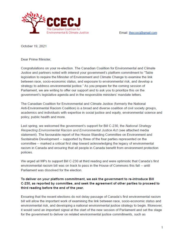 Letter to Prime Minister Trudeau: Reintroduce and pass environmental ...