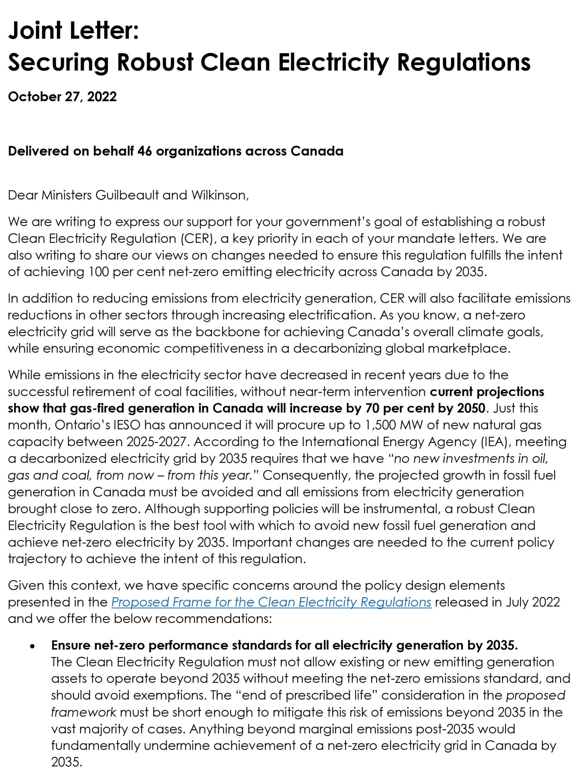 Orgs call for no fossil fuels in Canada's clean electricity regulations
