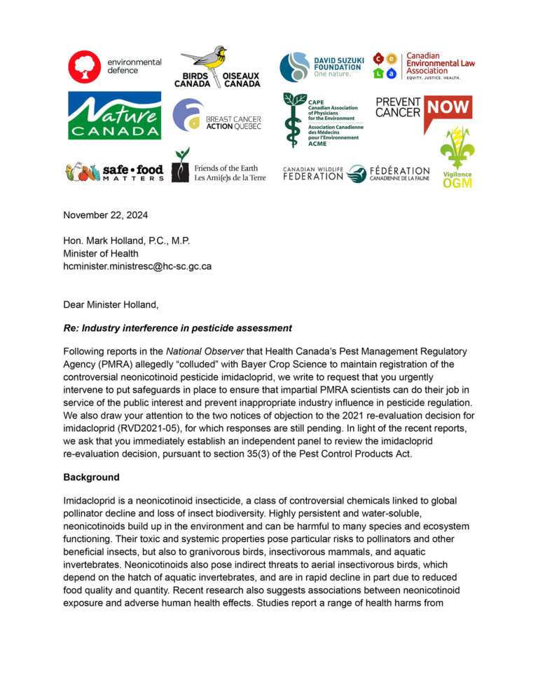 Letter to Canada’s Health Minister Mark Holland: Industry interference ...
