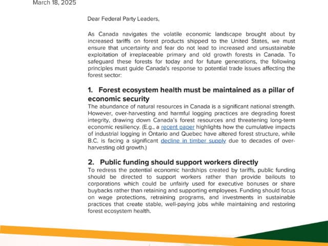 An open letter to federal leaders urging forest protection amid tariff ...
